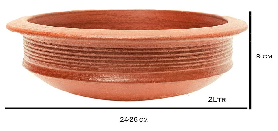 Terracotta Clay Pottery Mud Pot Earthen Handi Kadai Cooking Combo Red 2 ...