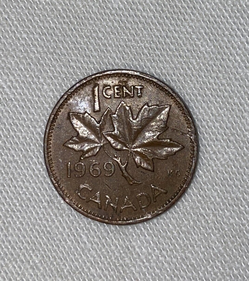 1969 Canadian 1 Cent Maple Leaf Penny Circulated Copper Coin Rare ...