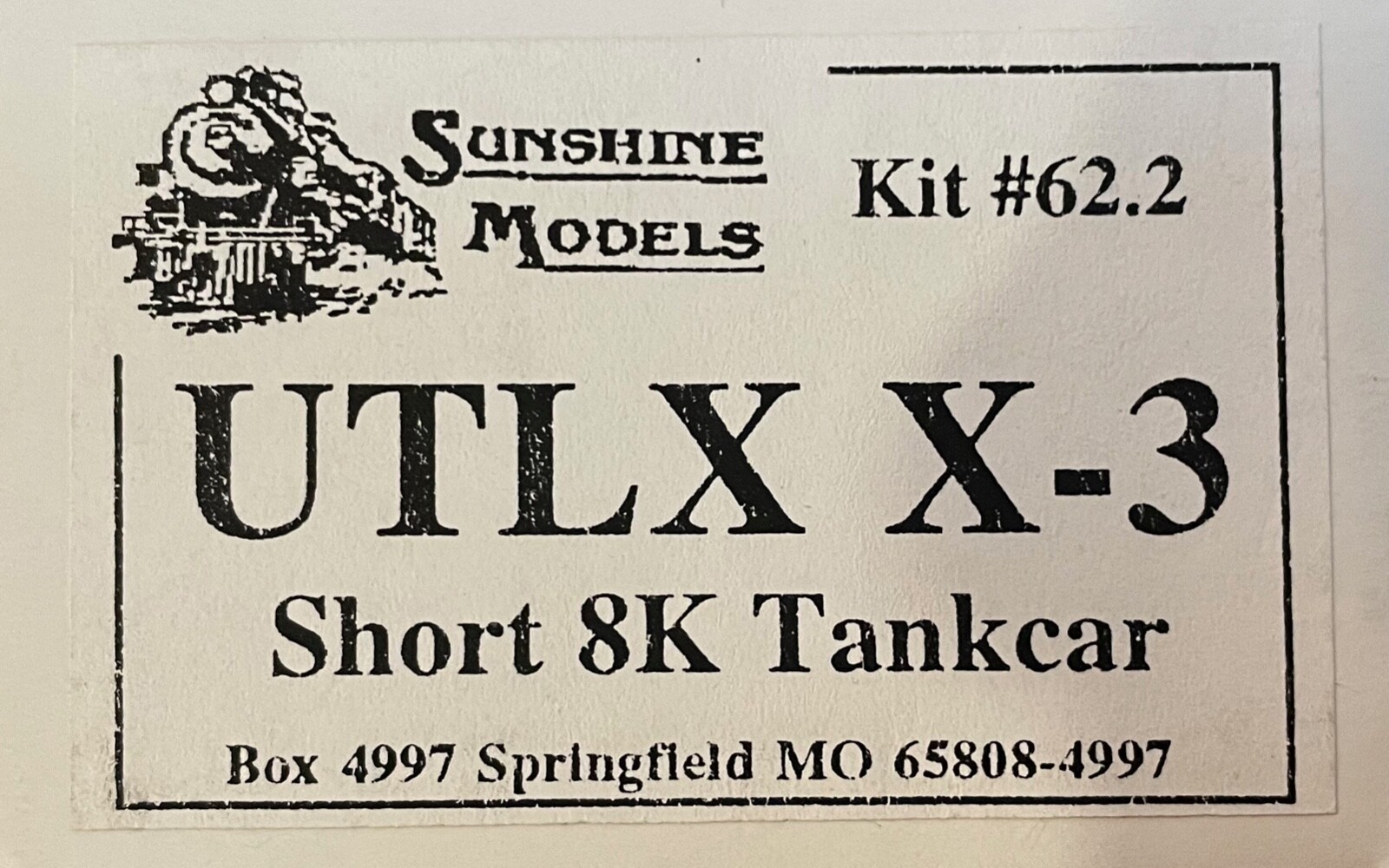 Sunshine Models 62.2 Union Tank Line UTLX 8,000 gallon tank car- HO ...