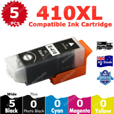 5x Non-OEM 410XL Black ONLY ink cartridges for Epson XP530 XP 540 630 ...