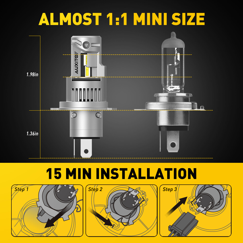 AUXITO H4 LED Headlight Globes High /Lo Beam 20000LM 6500K Bright White ...