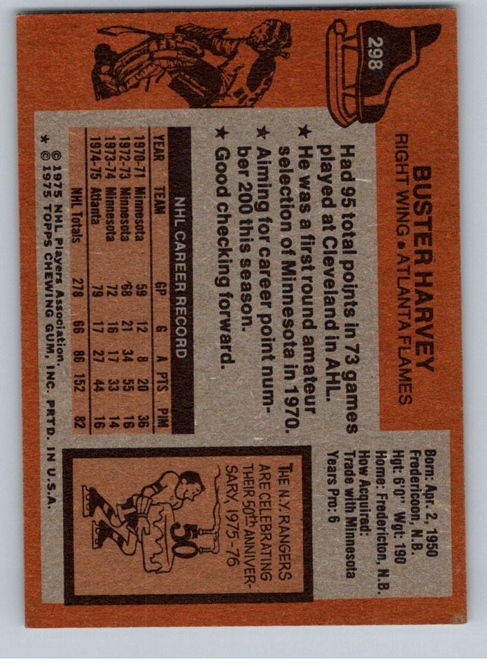 1975-76 Topps Hockey Set-Break #298 Buster Harvey Flames *WSC* | eBay