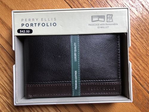 Perry Ellis Portfolio Black Leather Bifold & Removable ID Wallet Men ...