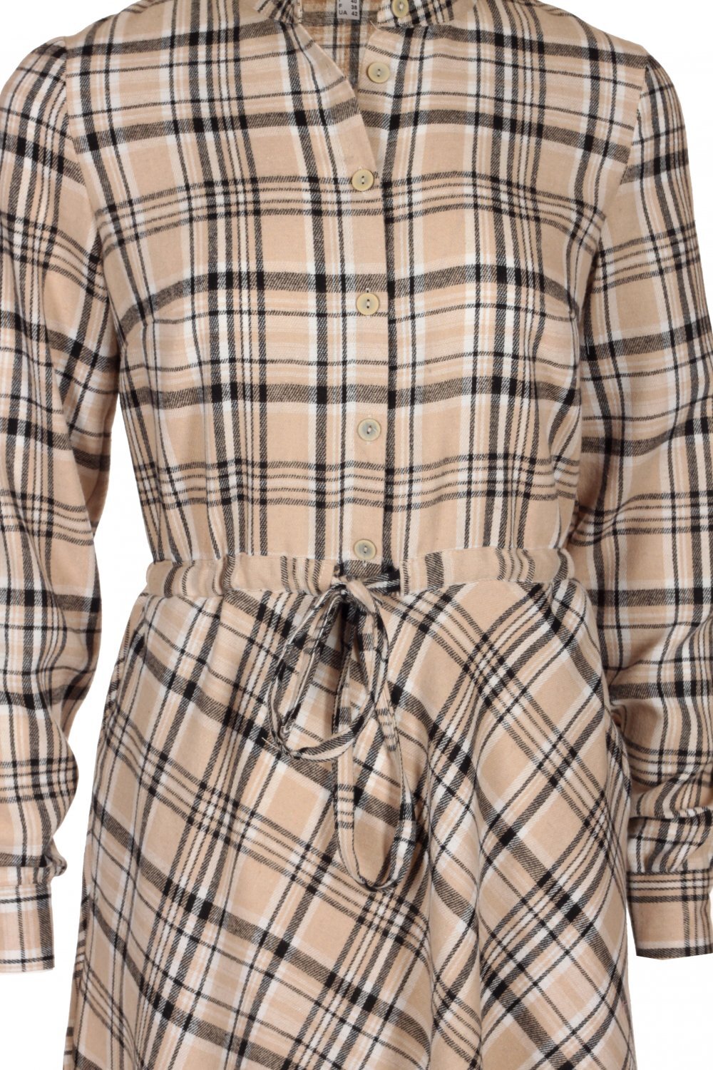 Dress with drawstring beige checkered Size 2, 4, 6, 8, 10 US ...