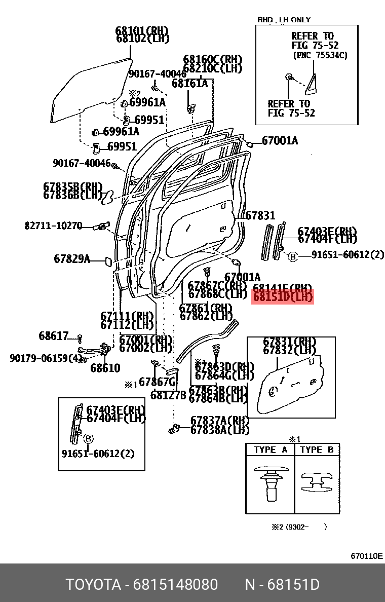 Genuine OE run, front door glass, left, 6815148080 for TOYOTA 68151 ...