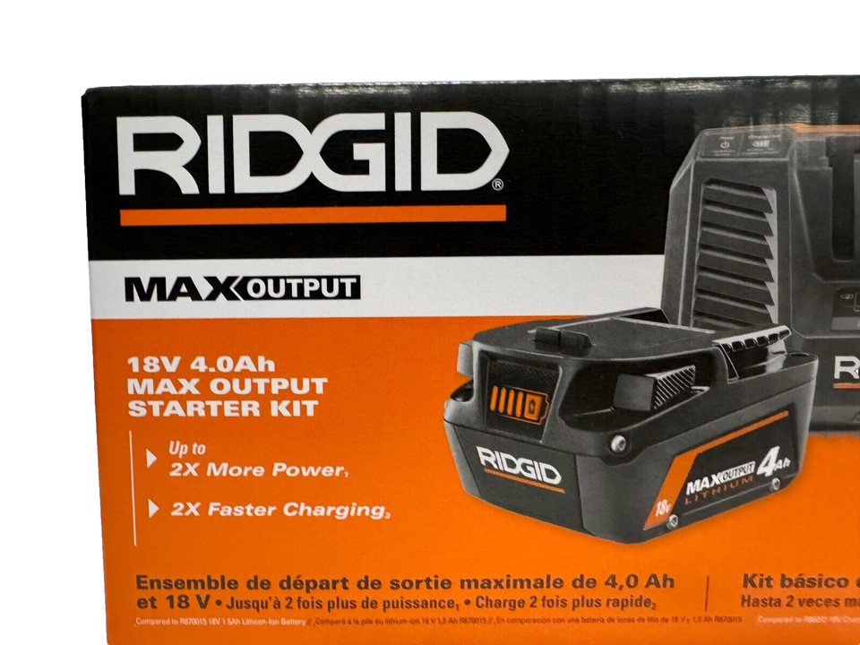 Ridgid Max Output Starter Kit 18V Lithium 4.0Ah Battery and Charger Set ...