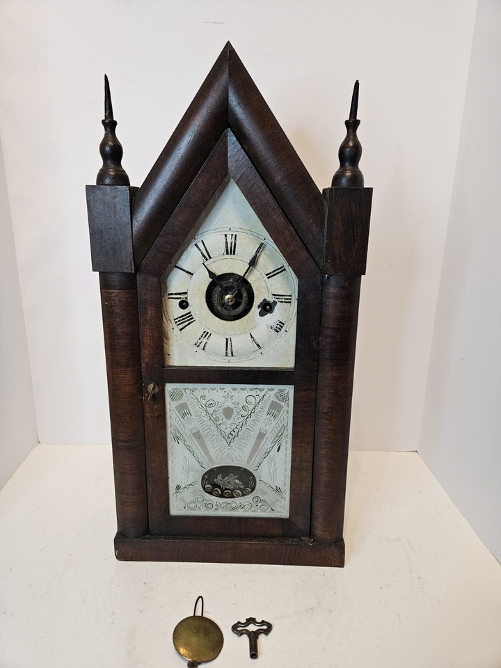 Antique 1870's TERRY & ANDREWS 8 Day Victorian Lyre Mvmt. Steeple Alarm ...