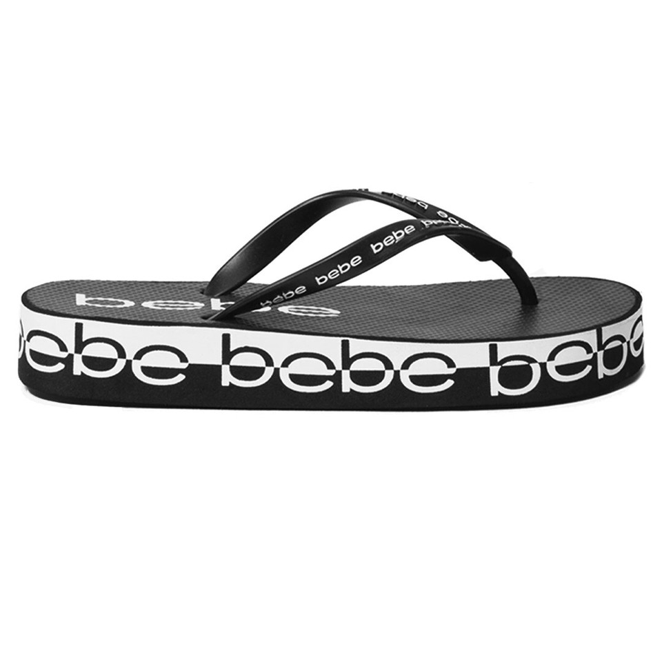 NWT BEBE AUTHENTIC PEGGY WOMEN'S BLACK FLIP FLOPS SLIPPERS PLATFORM ...