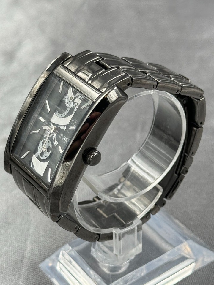 RARE Relic by Fossil Mens Skeleton Rectangle Gunmetal Steel Watch ...