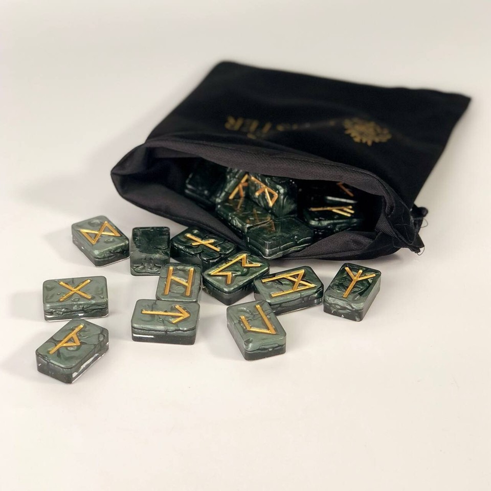 Epoxy Resin RUNES with Case, Rune Set, Green Runes, Unique Viking Norse ...