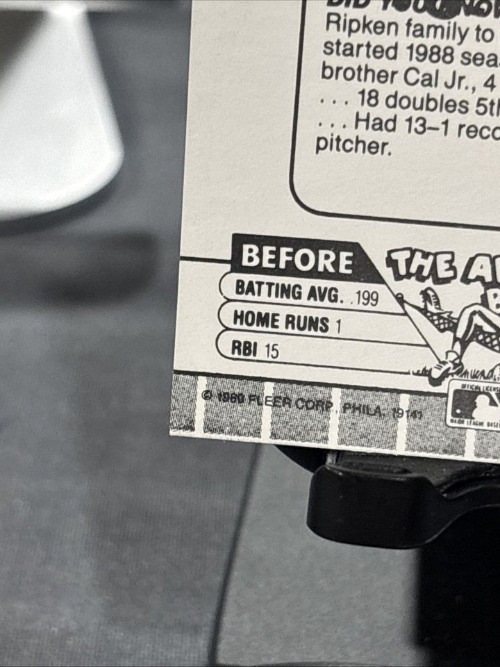 1989 Fleer Billy Ripken F FACE ‘TEST RUN’ Black & White Error Card NO ...