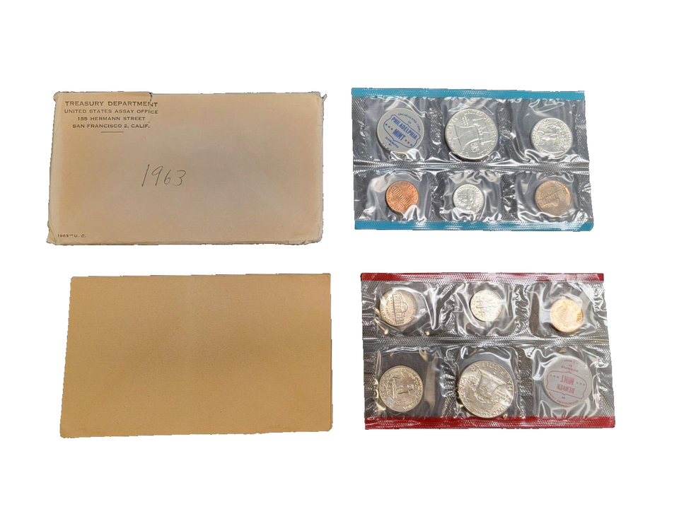 1963 Mint Set Complete & original Issued by US Mint 10 coins Both "P ...