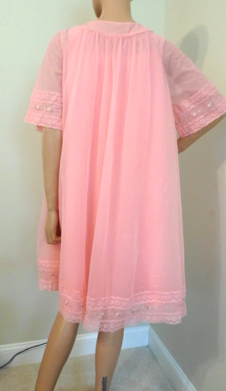 Vintage Shadowline HOT PINK Nightgown Robe Peignoir SET~4 Layers Lace ...
