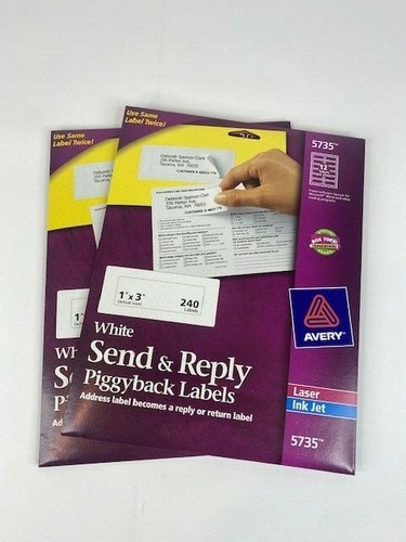 2 Avery Send & Reply Piggyback Inkjet/Laser Printer Labels 1" x 3" 240 ...