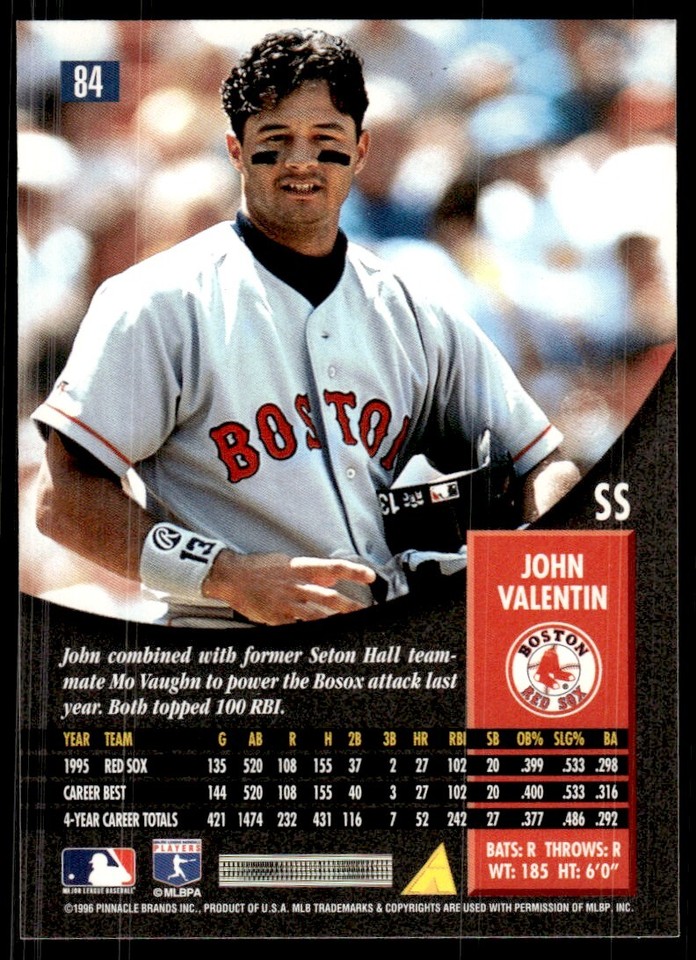 1996 Pinnacle Baseball Card John Valentin Boston Red Sox #84 | eBay