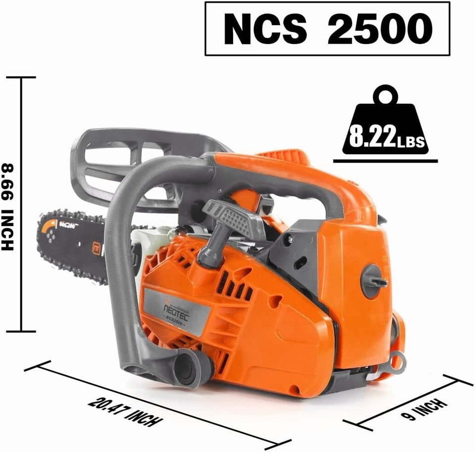 25.4cc Gas Top Handle Chainsaw with 12'' Bar Chain 2-Stroke Engine Cut ...