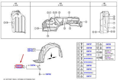 TOYOTA YARIS P21 Front RH Wheel Opening Extension Pad 53851K0020 NEW ...