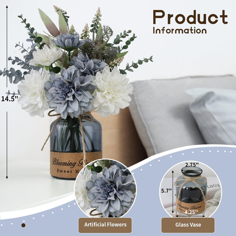 Fake Flowers with Vase,Silk Artificial Flowers in Vase,Fake Plants and ...