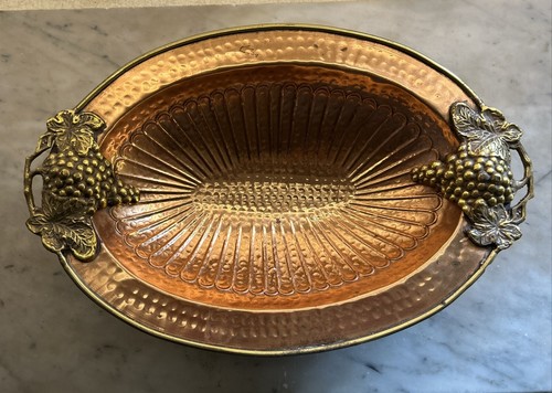 Vintage 16” Copper And Brass Hand Hammered Centerpiece Footed Bowl W ...