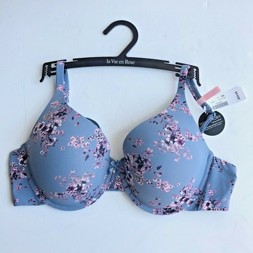 $55 La Vie en Rose Gray purple Floral underwired Memory Foam Bra Sz 34B ...