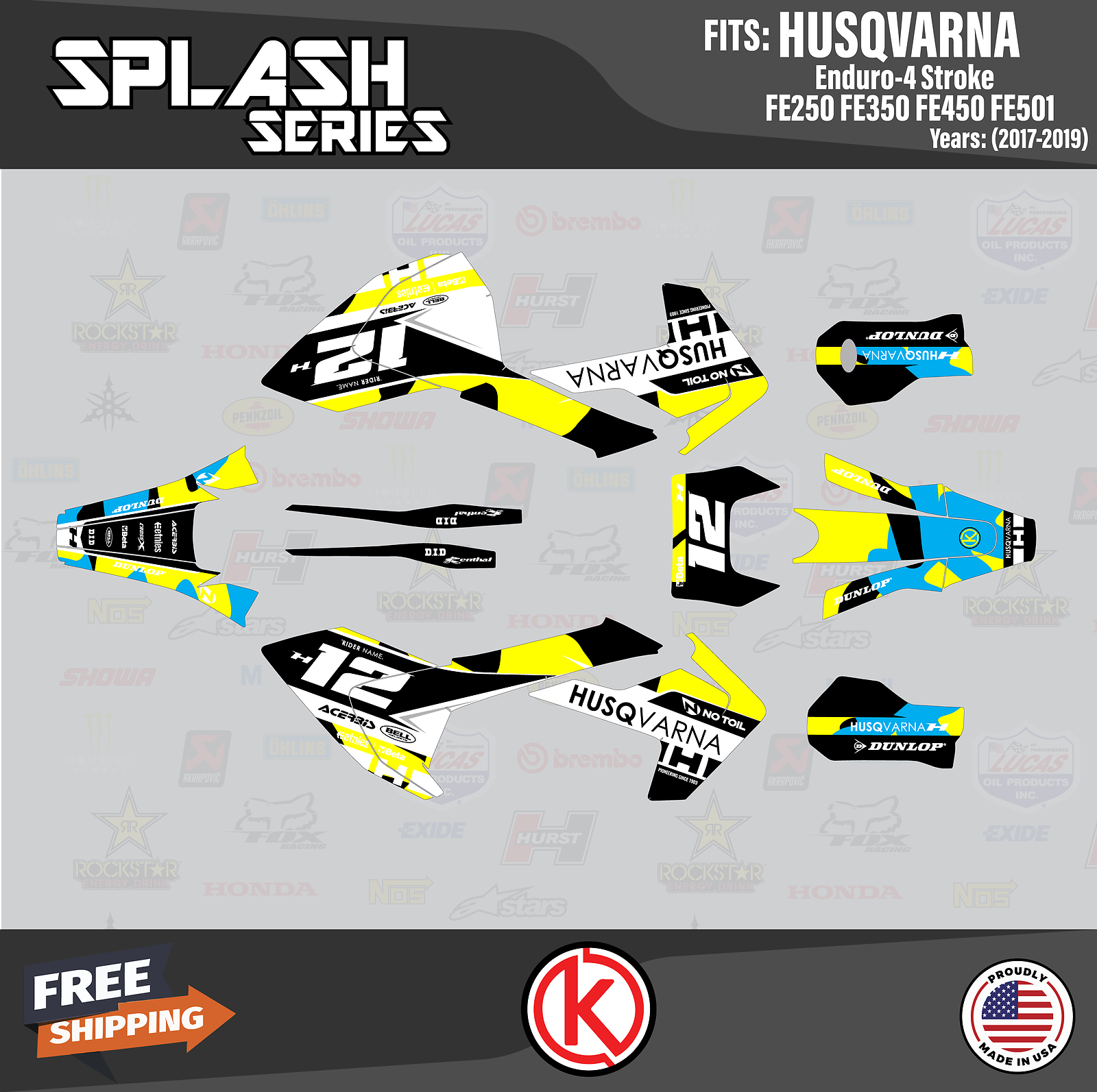 Graphics Kit for Husqvarna FE250 FE350 FE450 FE501 (2017-2019) Splash ...