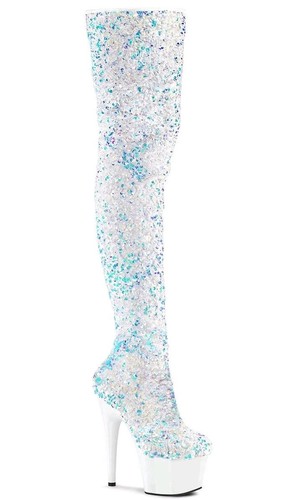 Exotic Stripper 7" Stiletto Platform Pole Dancer Sequin Thigh High Boot ...