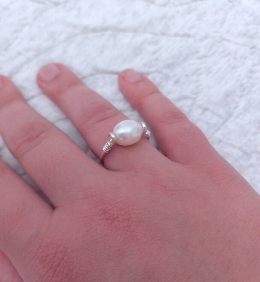 Pearl Statement Ring, Handmade Wire Wrap, Gold or Silver Band ...