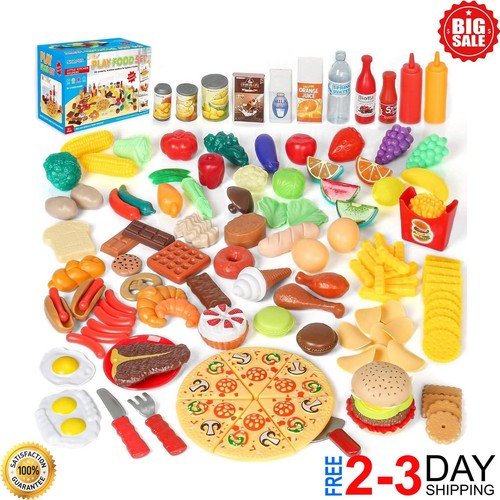 130pc Play Food Set for Kids & Toddlers Kitchen Toy Playset. Pretend ...