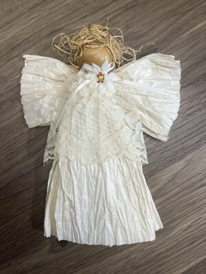 Vintage Faceless Angel Ornament Folk Art Corn Husk Lace Hanging ...