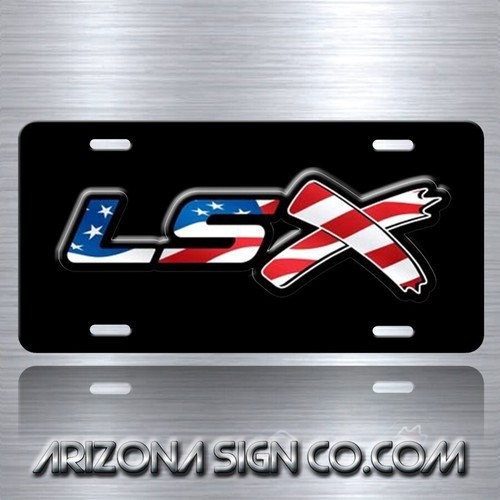 LSX USA FLAG GM Performance LS-X Black Vanity Aluminum License Plate ...