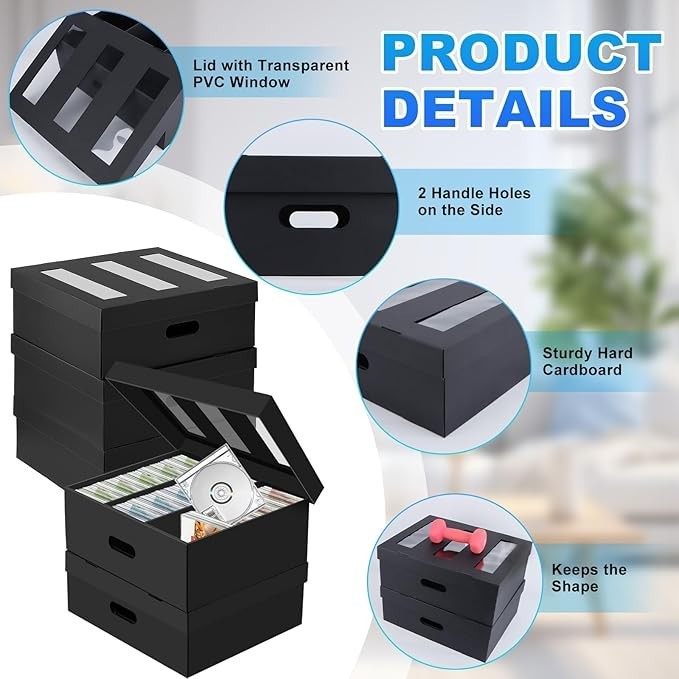 CD Storage Boxes,5 Pack 3 Compartment Cardboard CD Case Storage,CD Case ...