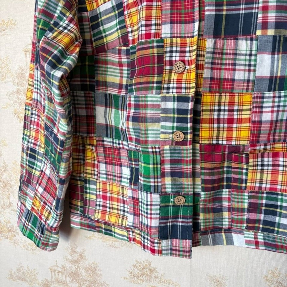 Vintage Orvis multicolor madras patchwork mandarin collar button up ...