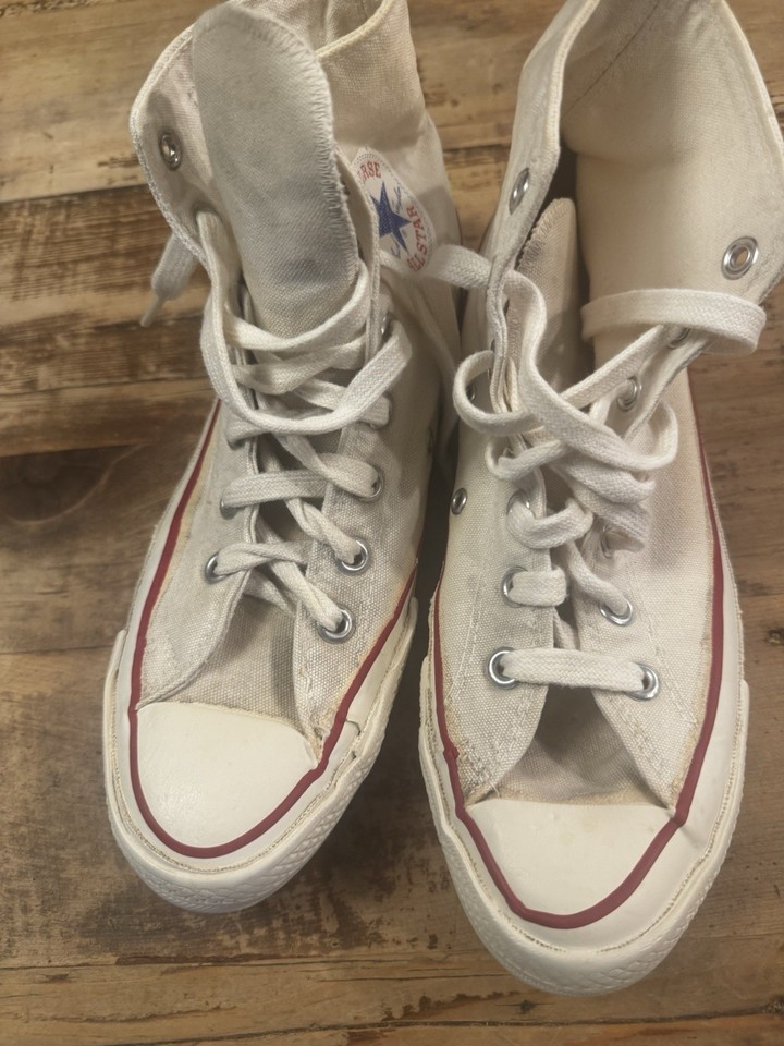 Vintage Chuck Taylor All Star Converse Made in USA Sz 8.5White High ...
