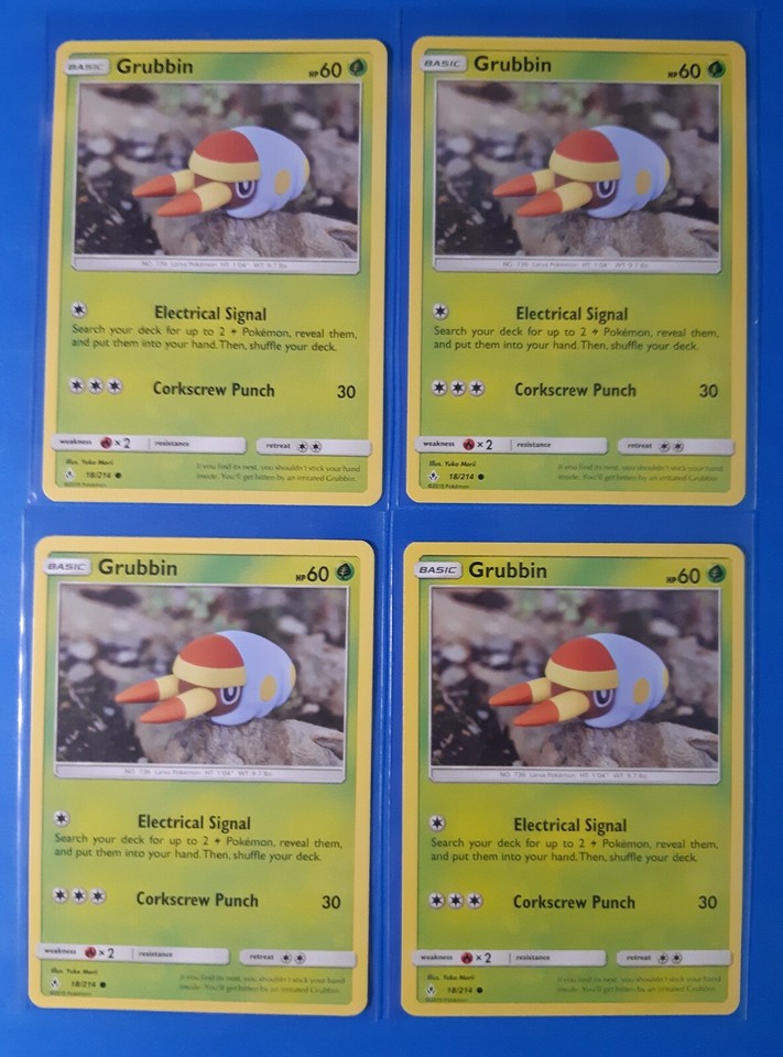3x Charjabug 58/214, 4x Grubbin 18/214 Pokemon card SM Unbroken Bonds ...