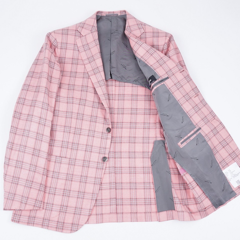 Kiton Pink-Burgundy-Blue Check Cashmere-Silk-Linen Sport Coat 42R (Eu ...