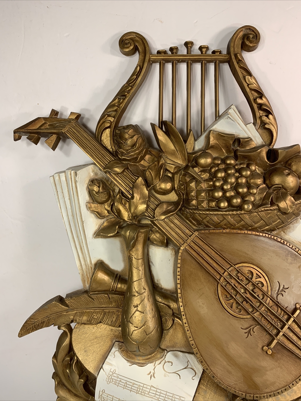 Vtg Art deco Syroco 1970s Musical Instrument harp Wall Sculpture ...