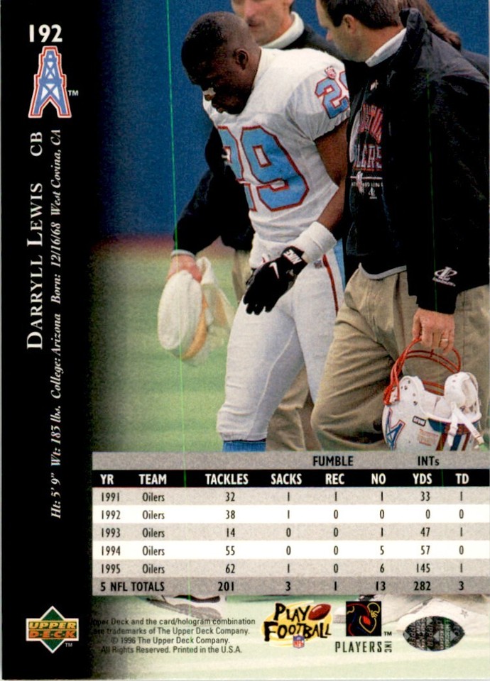 1996 Upper Deck Darryll Lewis . Houston Oilers #192 | eBay