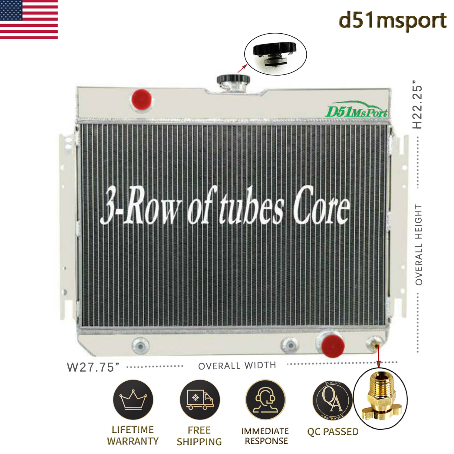 3 Row Aluminum Radiator For 63-68 Impala Bel-Air /Chevy 64-67 Chevelle ...