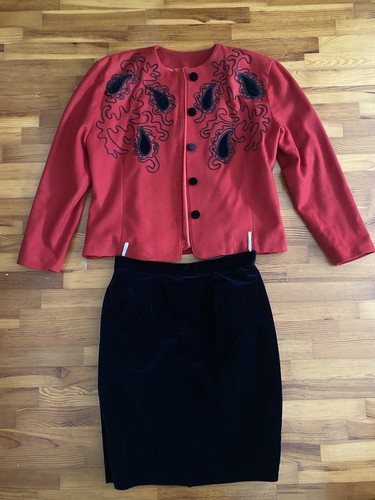 Bill Cost Set Skirt And Coat Velvet Red Black Small Vintage 80’s | eBay