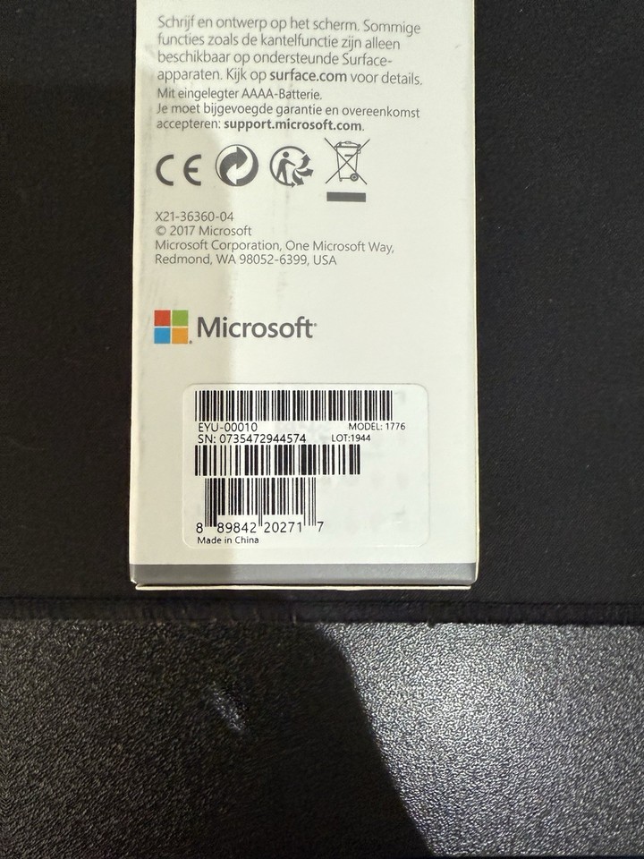 Microsoft Surface Pen Silver Model 1776 Genuine Stylus Pen with Battery ...