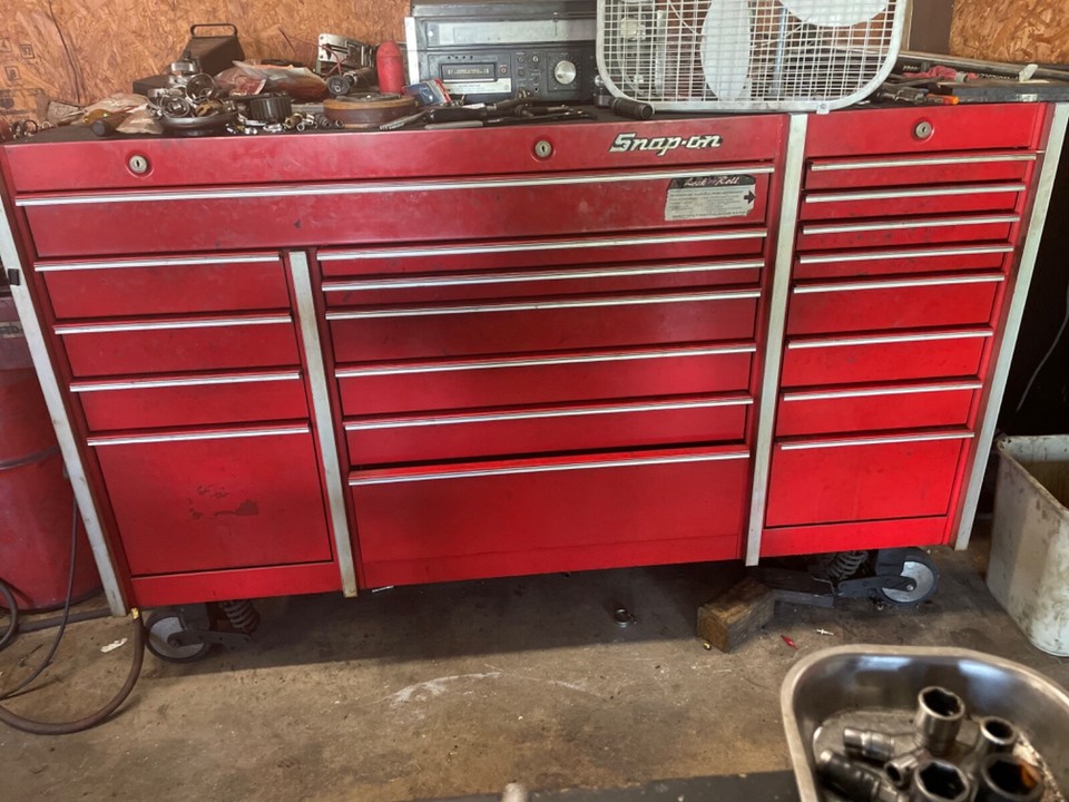 SNAP ON Tool Box KRL-1003 Red Triple Bank with 17 Lock n Roll Drawers ...