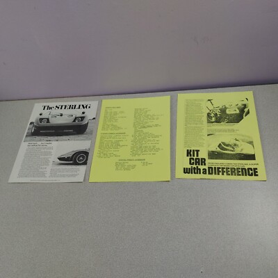 RARE The Sterling Sports Car Dealer Kit Price List Accessory Sheet LN ...