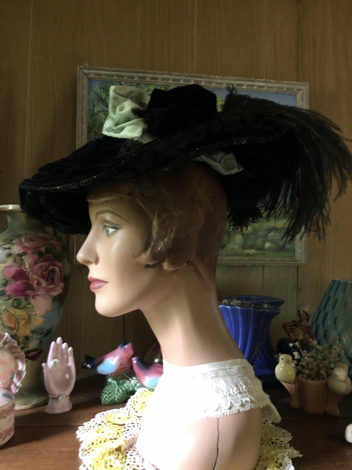 Vintage 1800’s Victorian Velvet Wide Brim HAT Lush Os… - Gem