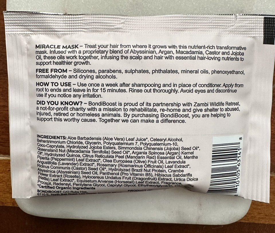 Bondi Boost Miracle Hair Mask 30ml 1.01oz Sample Travel Pack Packet ...