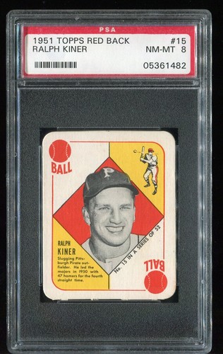 1951 Topps Red Back #15 RALPH KINER! Nm/Mint PSA 8! Great Registry ...