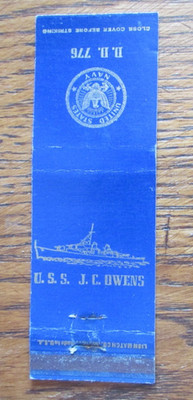 US NAVY SHIP MATCHBOOK COVER: U.S.S. J.C. OWENS DD 776 EMPTY MATCHCOVER ...