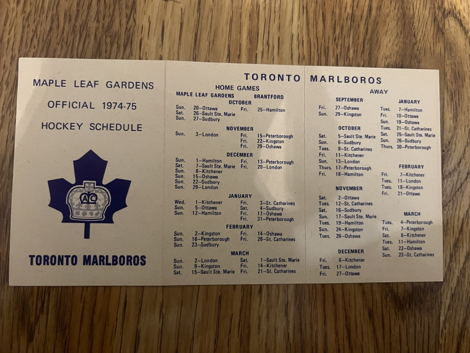 1974-75 Toronto Maple Leafs / Toronto Marlboros Schedule - Great Shape ...