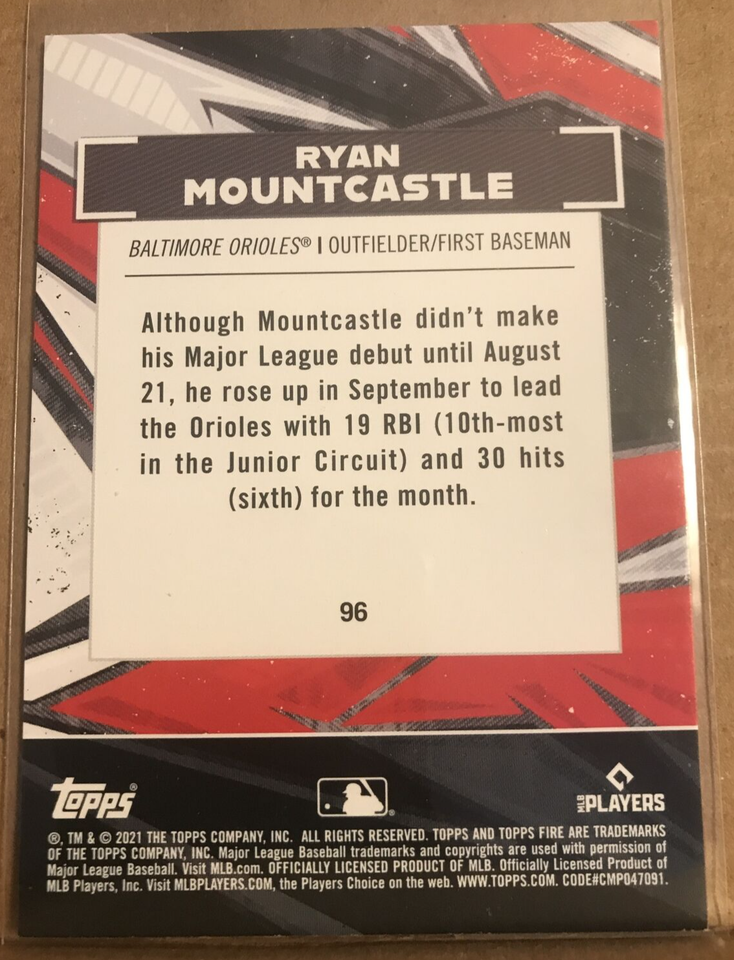 Ryan Mountcastle 2021 Topps Fire Baseball Rookie Card #96 Baltimore ...