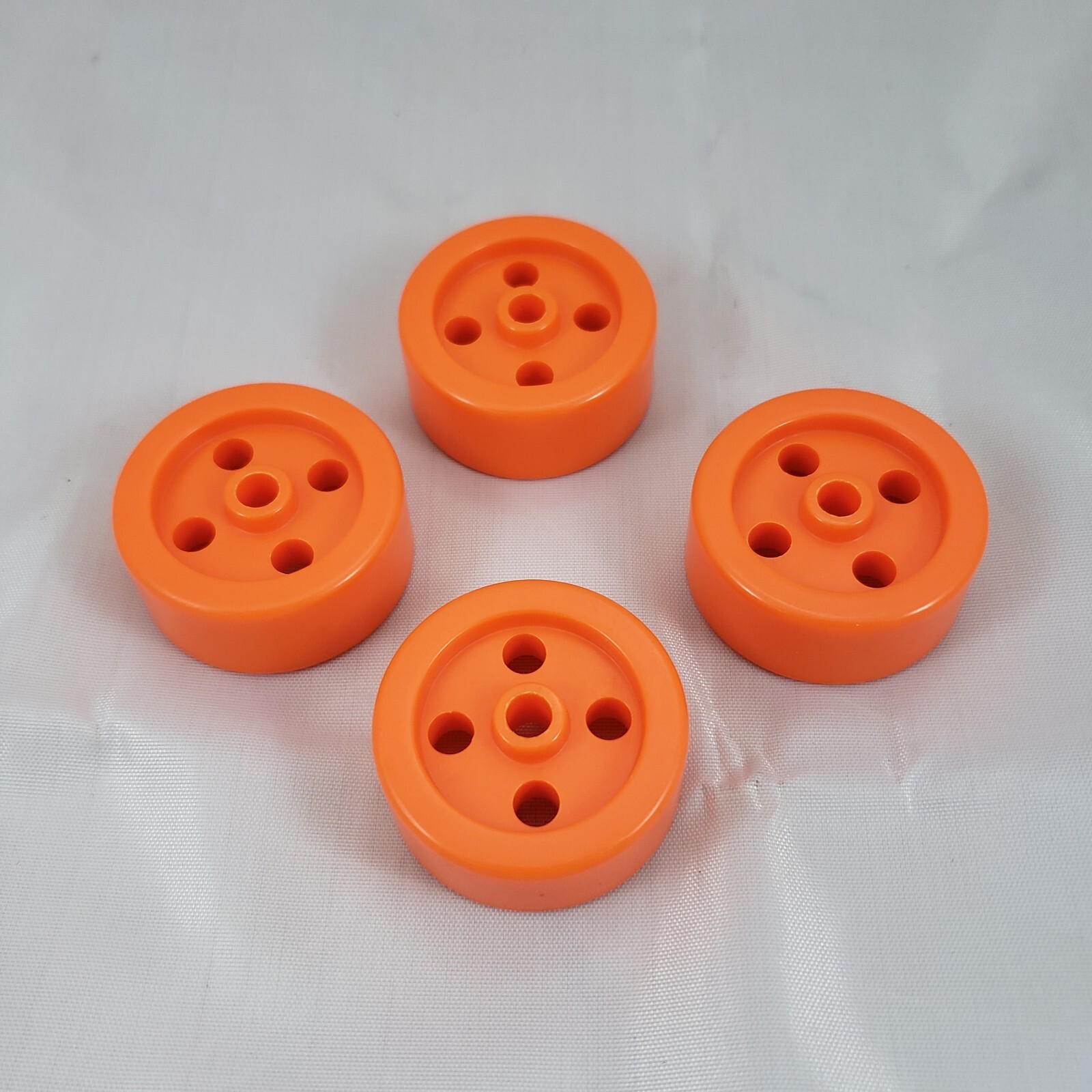 VINTAGE Wooden Tinker Toy Part Lot: 4 Small Orange Plastic Wheels ...