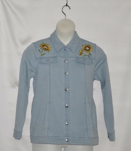 Quacker Factory Embroidered Button Front Denim Jacket with Pockets Size ...